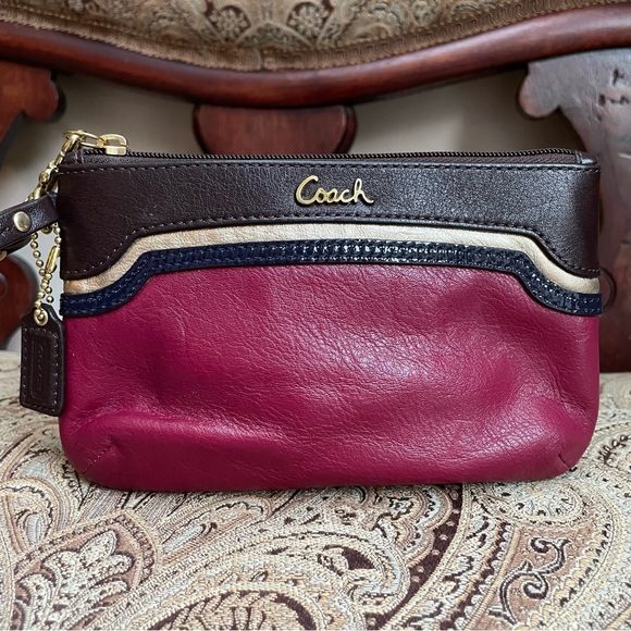 Coach | Bags | Coach Soft Leather Color Block Wristlet Burgundy ...